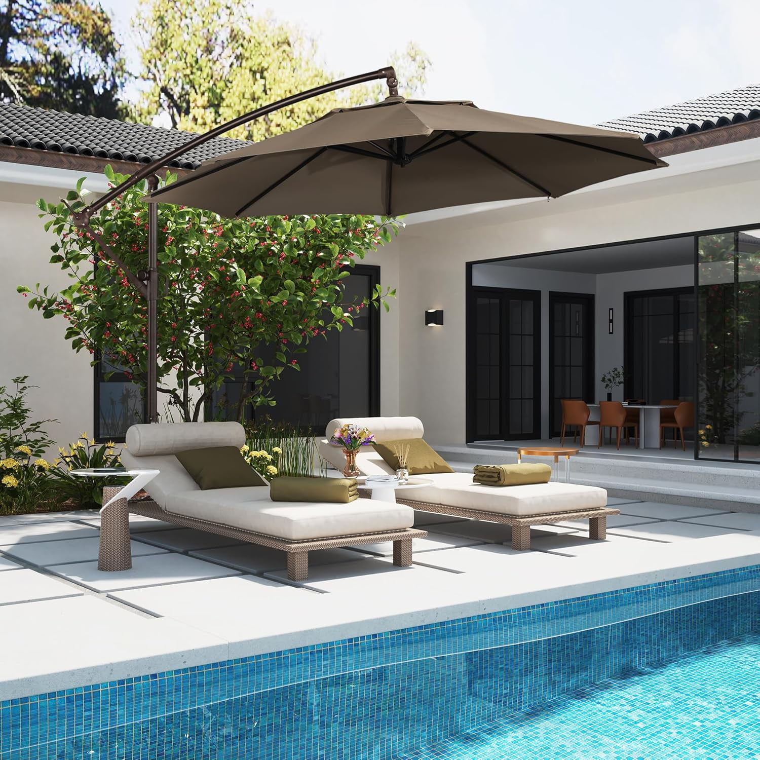 10ft Patio Offset Umbrella with Easy Tilt and Crank Outdoor Offset ...