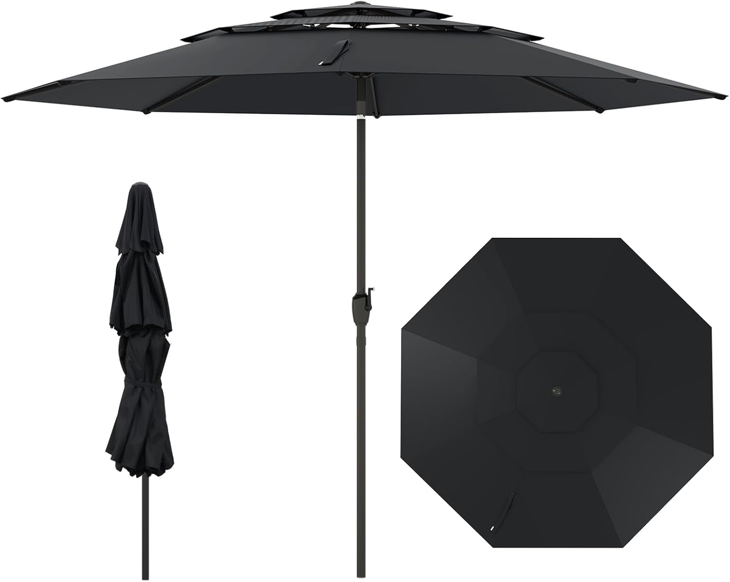 10ft Patio Umbrella, 3 Tier Vented Outdoor Market Table Umbrella with ...