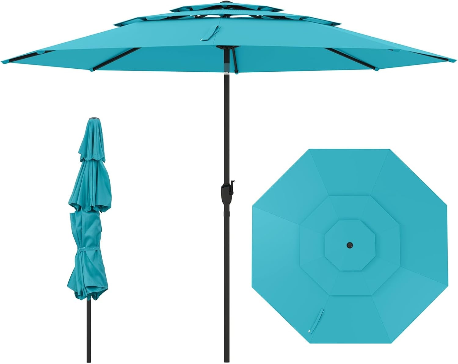 10ft Patio Umbrella, 3 Tier Vented Outdoor Market Table Umbrella with ...