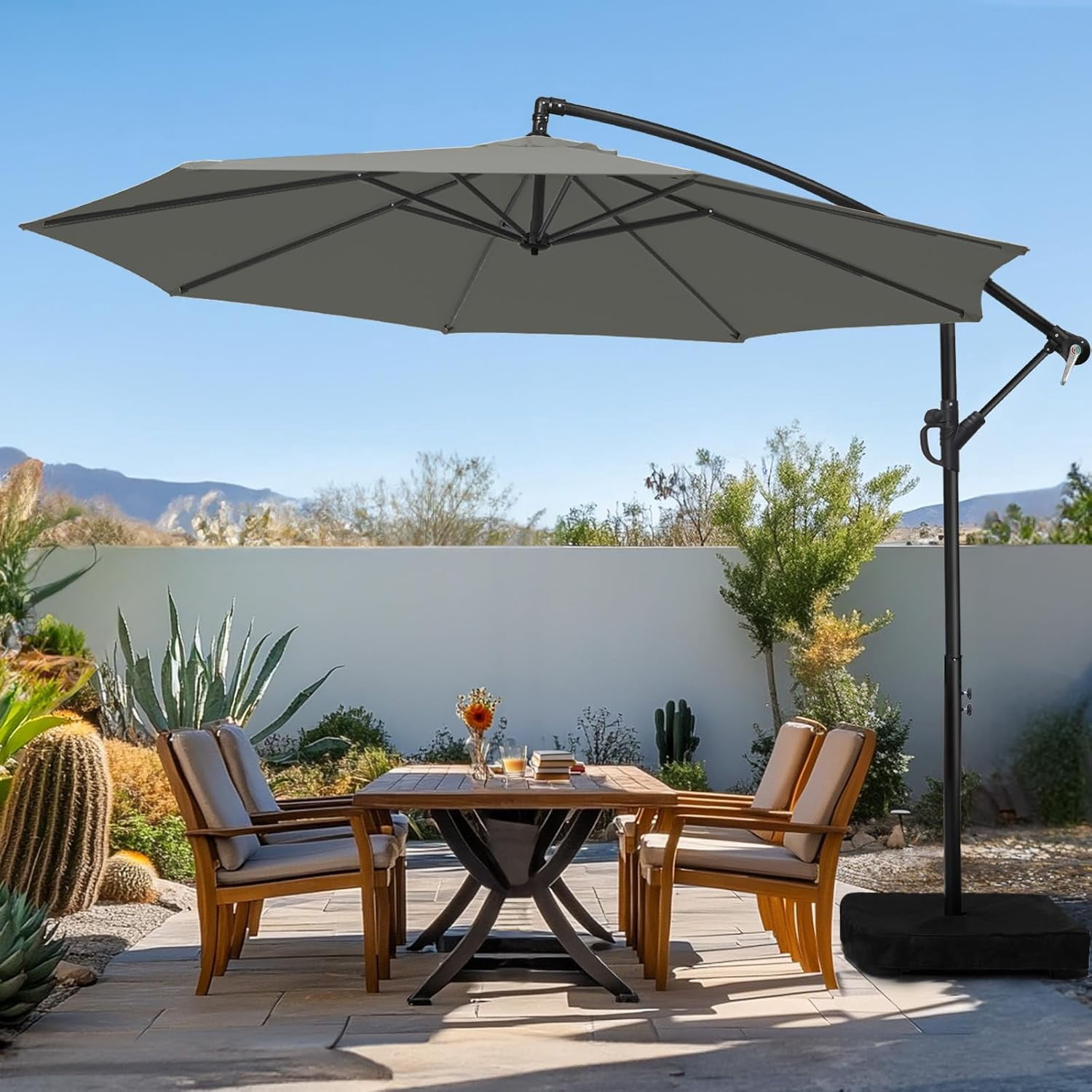 10ft Patio Umbrella with Base Included, Outdoor Offset Cantilever ...