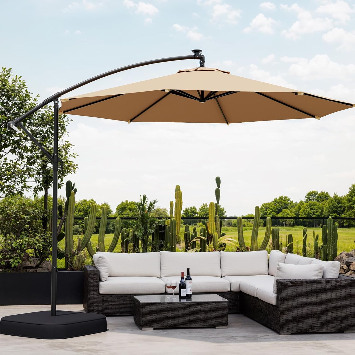 10ft Patio Umbrella with Base Included, Infinite Tilt, Outdoor Offset Cantilever Umbrella, UV ...