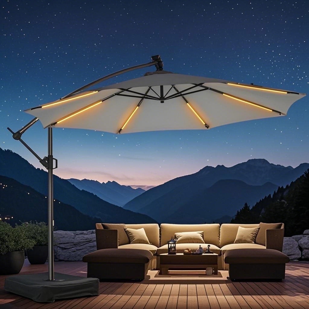 10ft Patio Umbrella Offset with Solar Light and Base,Offset Hanging ...