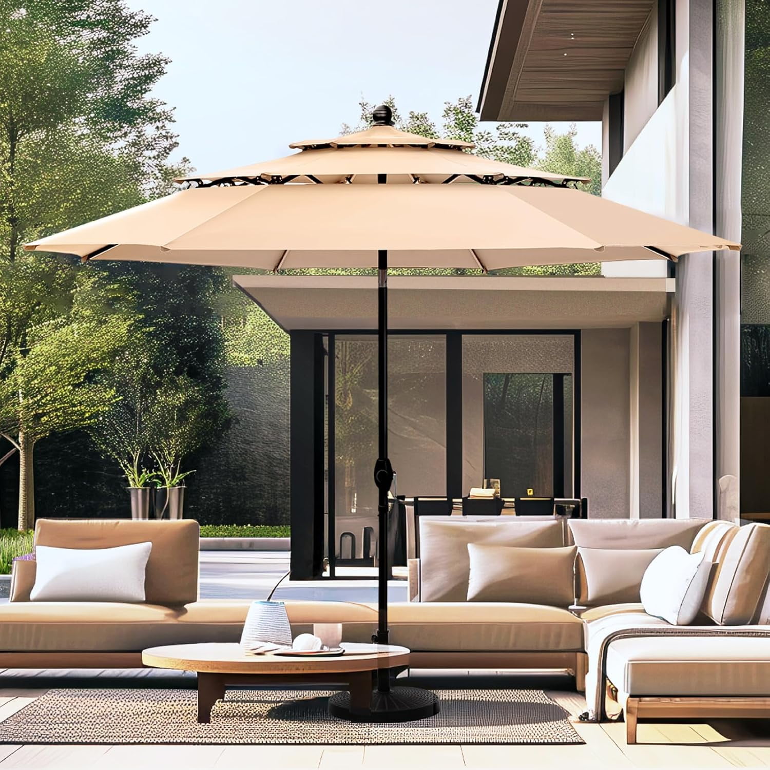10ft Patio Umbrellas, Outdoor 3 Tier Vented Large Market Table Umbrella ...
