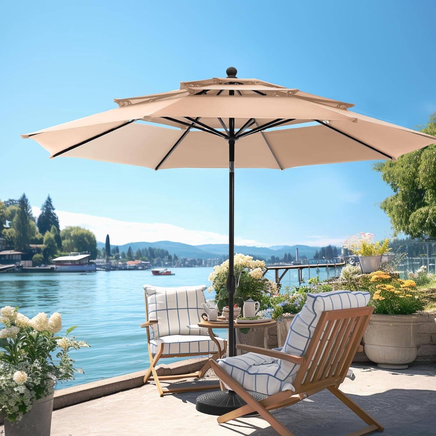 10ft Patio Umbrellas, Outdoor 3 Tier Vented Large Market Table Umbrella ...