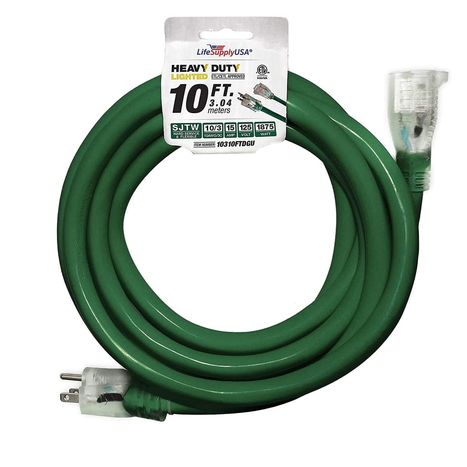 10ft Power Extension Cord Outdoor & Indoor - Waterproof Electric Drop ...