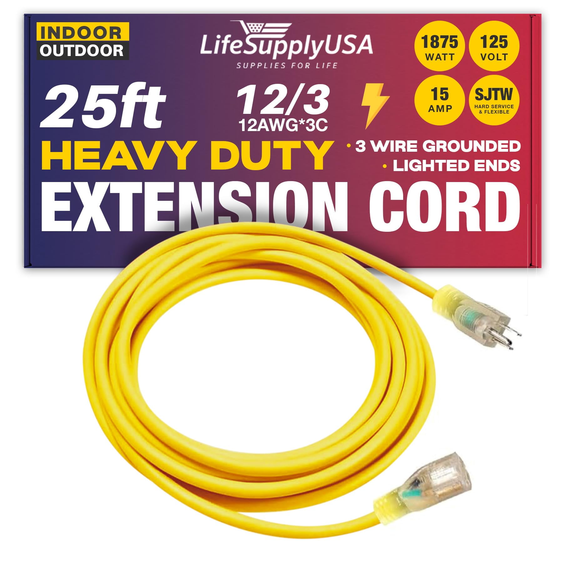 10ft Power Extension Cord Outdoor & Indoor - Waterproof Electric Drop ...
