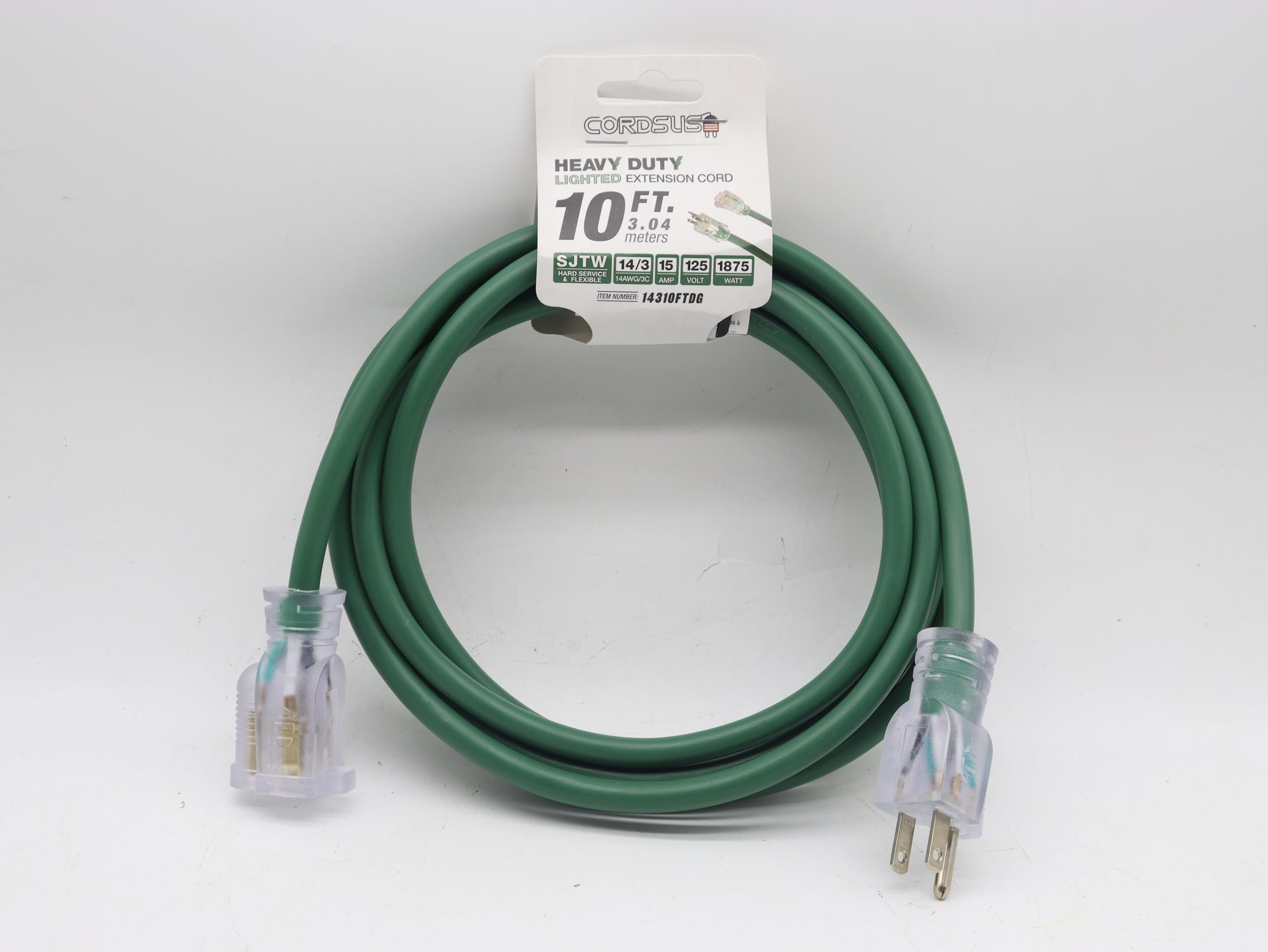 10ft Power Extension Cord Outdoor & Indoor - Waterproof Electric Drop ...