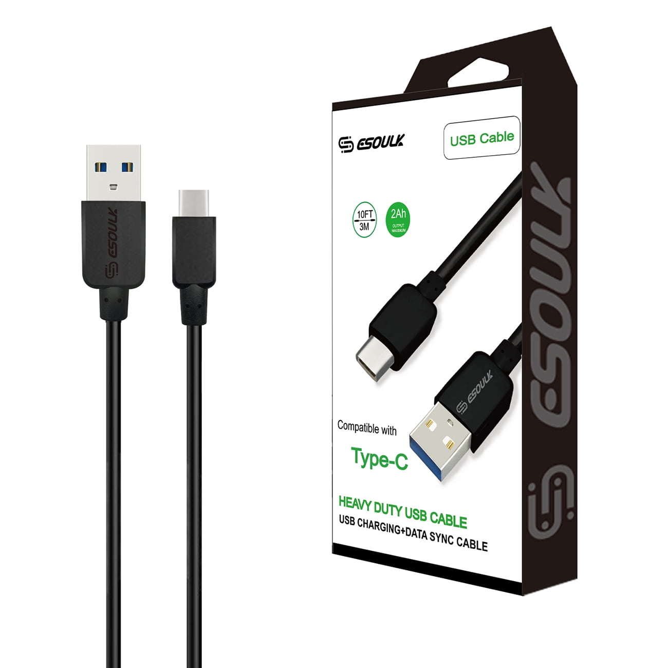 10ft Round Cable For Type-c 2a In Black - Walmart Business Supplies