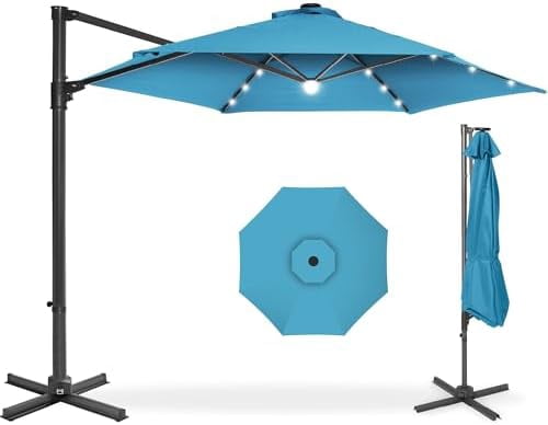 10ft Solar LED Offset Cantilever Hanging Market Patio Umbrella, Smooth ...