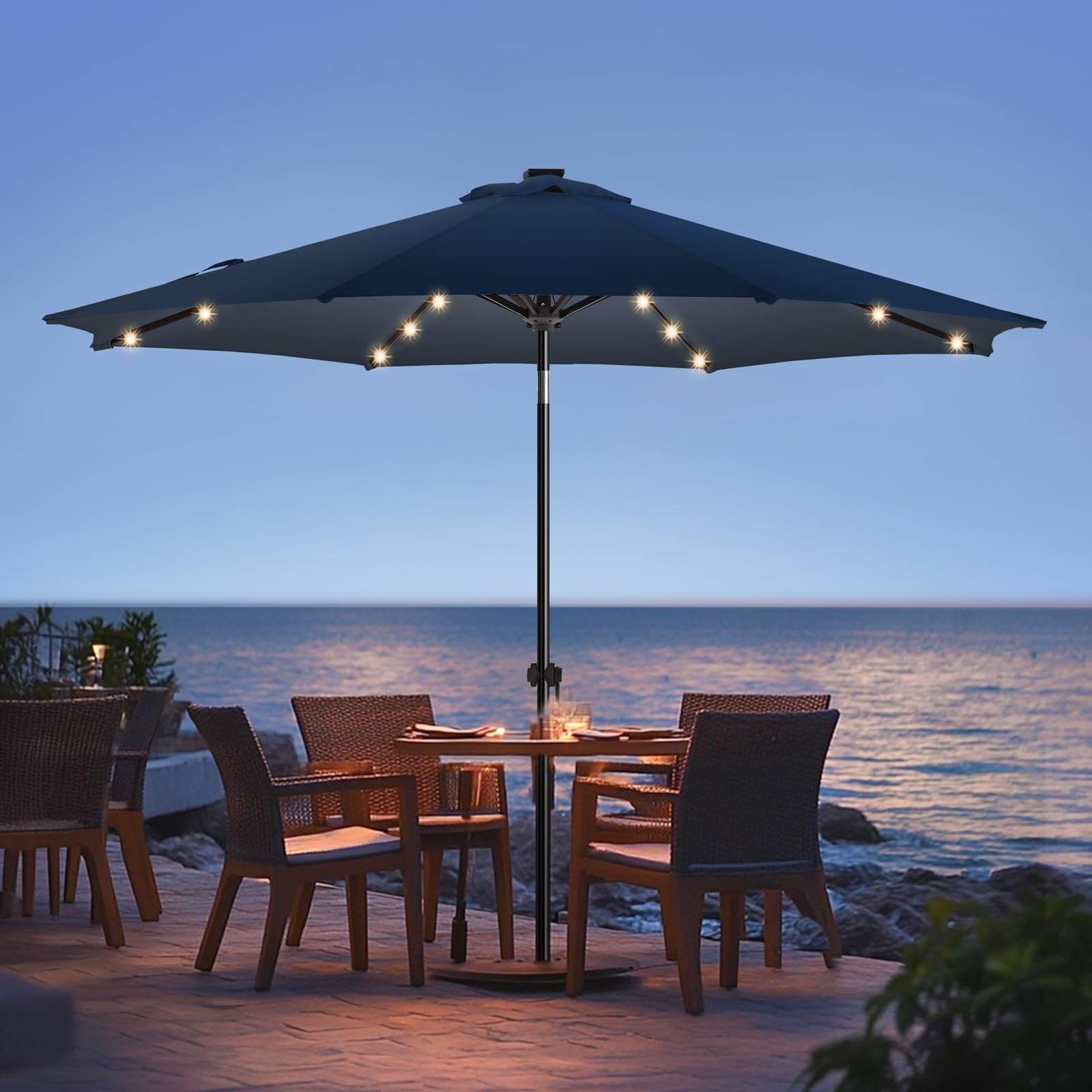 10ft Solar Led Patio Umbrella, Sturdy Outdoor Market Umbrella for Deck ...