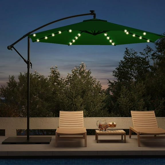EROMMY 10ft Solar Lighted Patio Umbrella,Outdoor Offset Cantilever ...