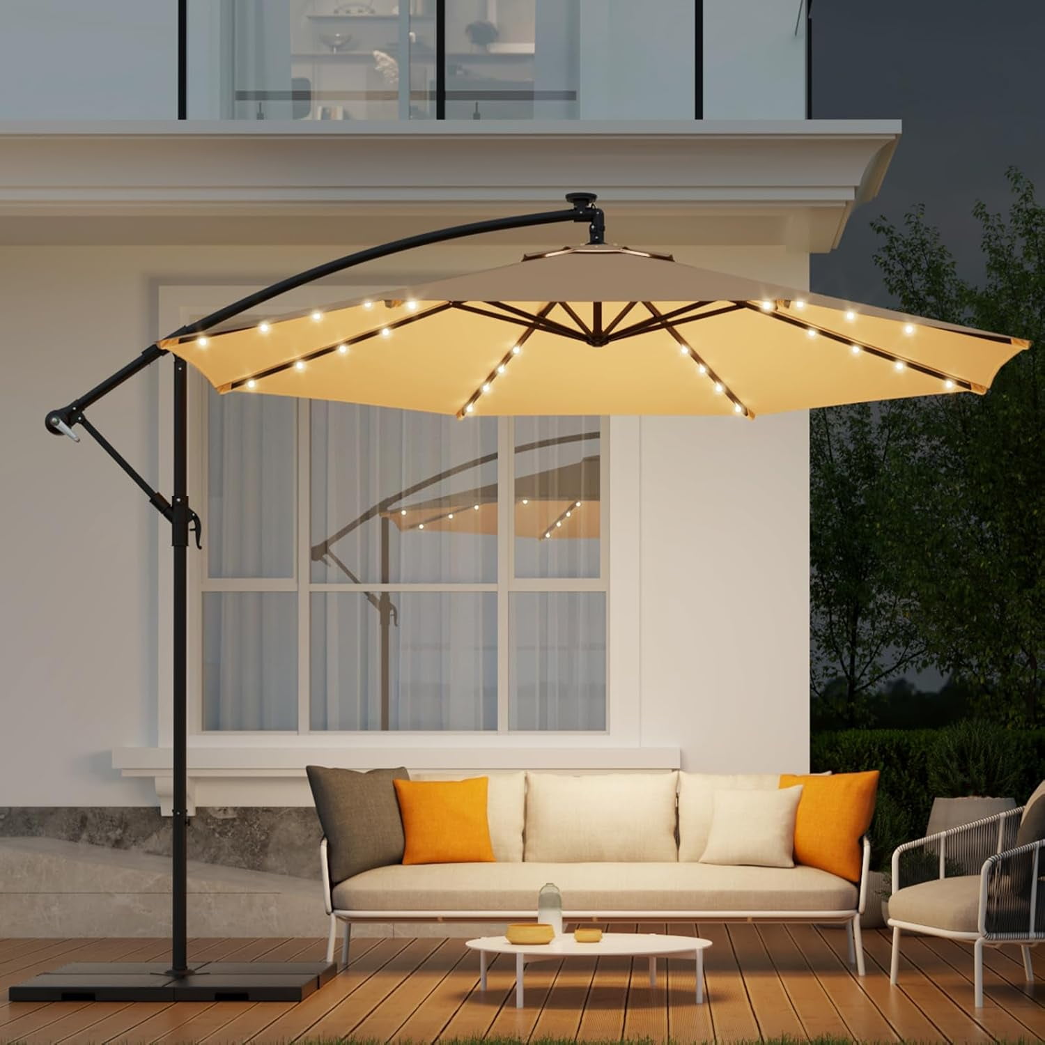 10ft Solar Lighted Patio Umbrella,Outdoor Offset Cantilever Umbrella ...