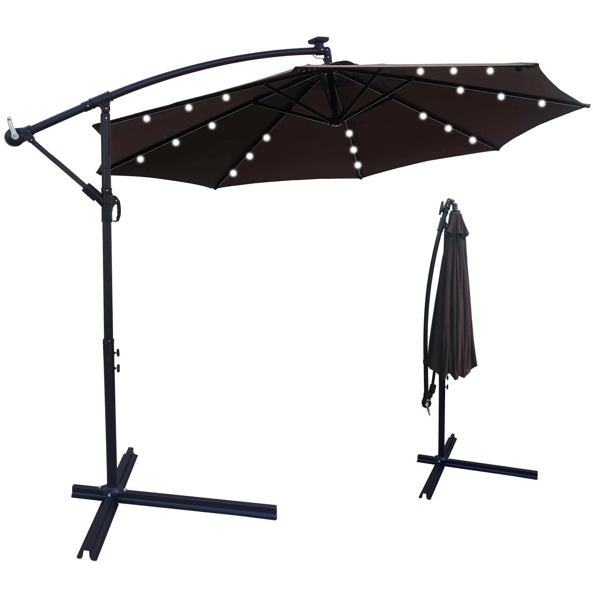 10ft Solar Outdoor Umbrella, LED Lighted Patio Umbrella with Solar ...