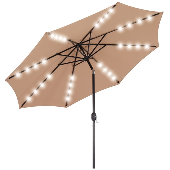 10ft Solar Patio Umbrella with 32 LED Lights, Push Button Tilt & Crank ...
