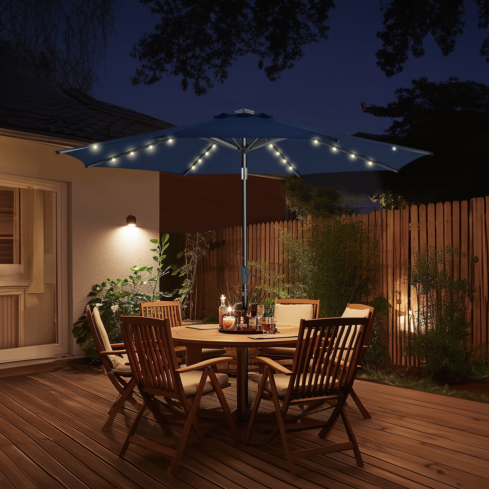 10ft Solar Polyester 32 LED Lighted Patio Umbrella with Tilt Adjustment ...