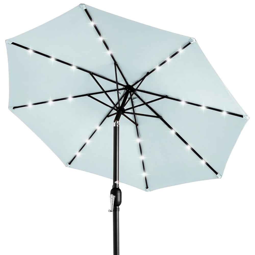 10ft Solar Powered Aluminum Polyester LED Lighted Patio Umbrella w/Tilt ...