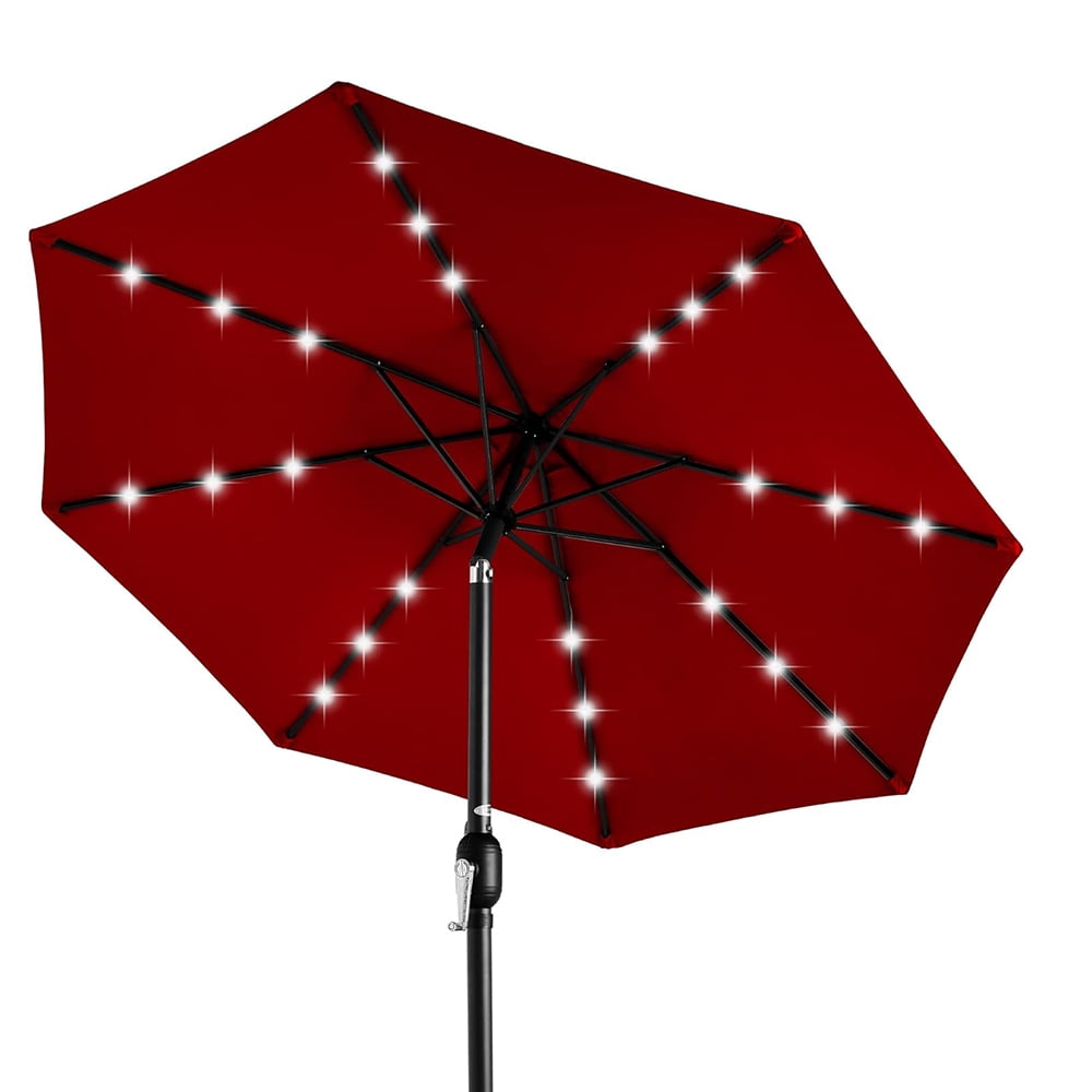 10ft Solar Powered Aluminum Polyester LED Lighted Patio Umbrella with ...