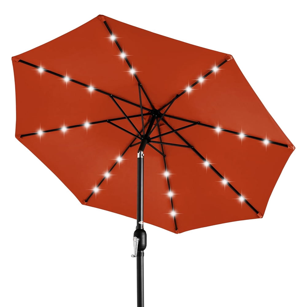 10ft Solar Powered Aluminum Polyester LED Lighted Patio Umbrella w/Tilt ...