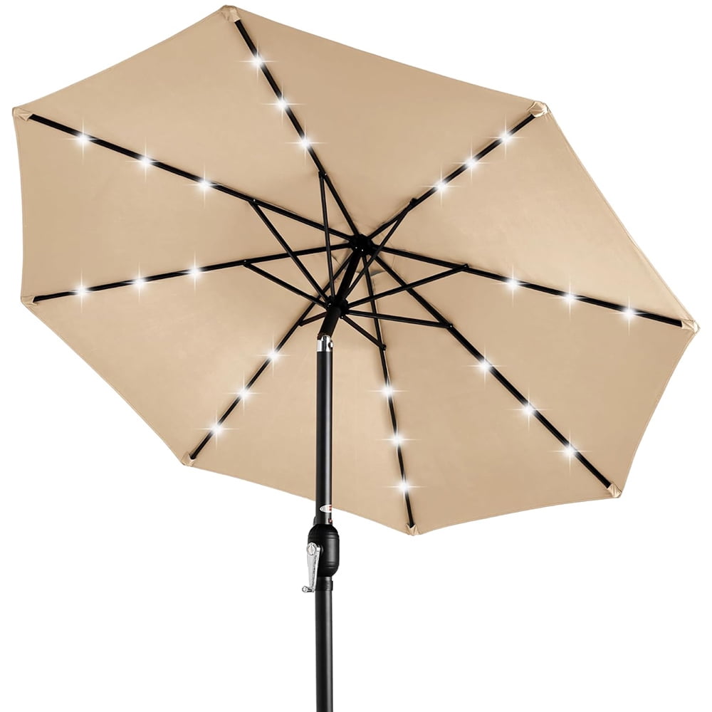 10ft Solar Powered Aluminum Umbrella, LED Lighted Umbrella with Tilt ...