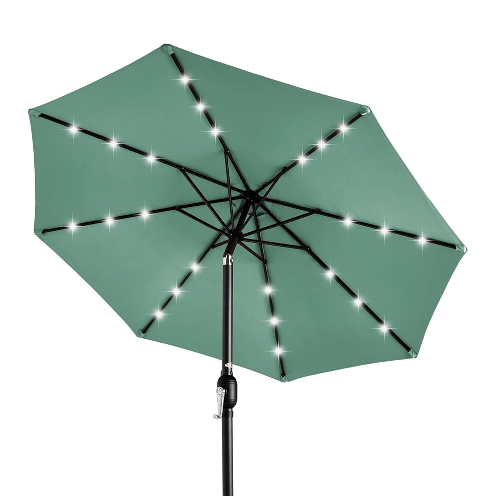 10ft Solar Powered Aluminum Umbrella, LED Lighted Umbrella with Tilt ...