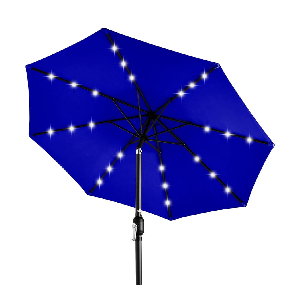 10ft Solar Powered Aluminum Umbrella, LED Lighted Umbrella with Tilt ...