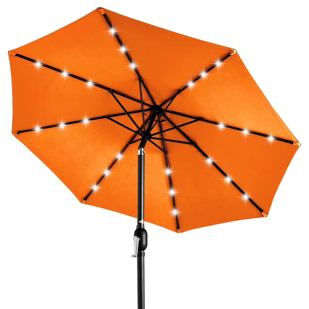 10ft Solar Powered Aluminum Umbrella, LED Lighted Umbrella with Tilt ...