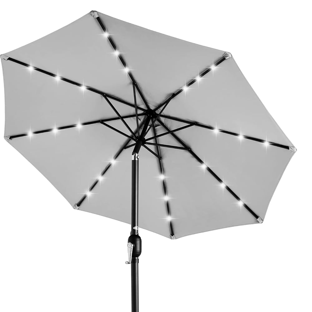 10ft Solar Powered Aluminum Umbrella, LED Lighted Umbrella with Tilt ...