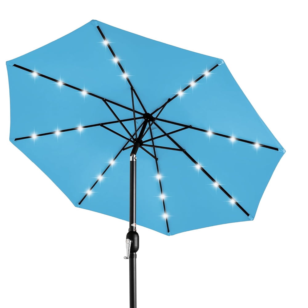 10ft Solar Powered Aluminum Umbrella, LED Lighted Umbrella with Tilt ...