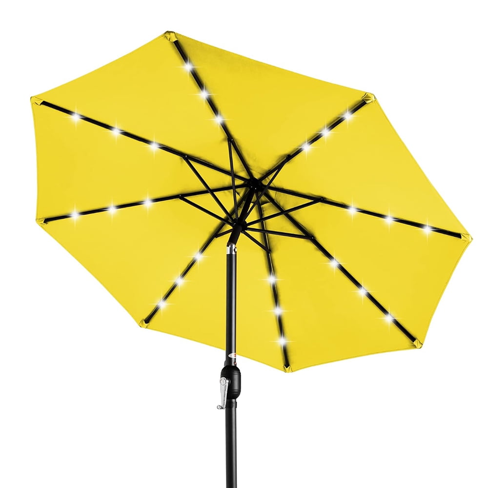 10ft Solar Powered Aluminum Umbrella, LED Lighted Umbrella with Tilt ...