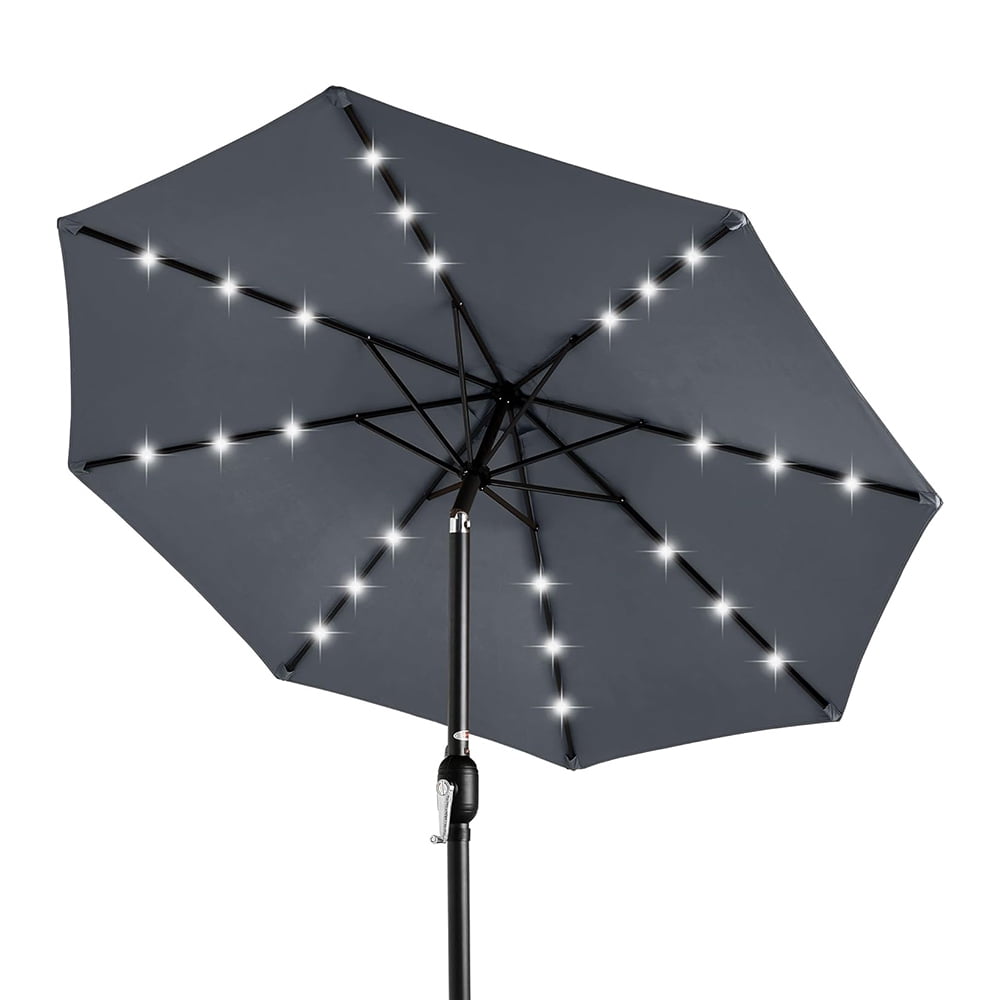 10ft Solar Powered Aluminum Umbrella, LED Lighted Umbrella with Tilt ...