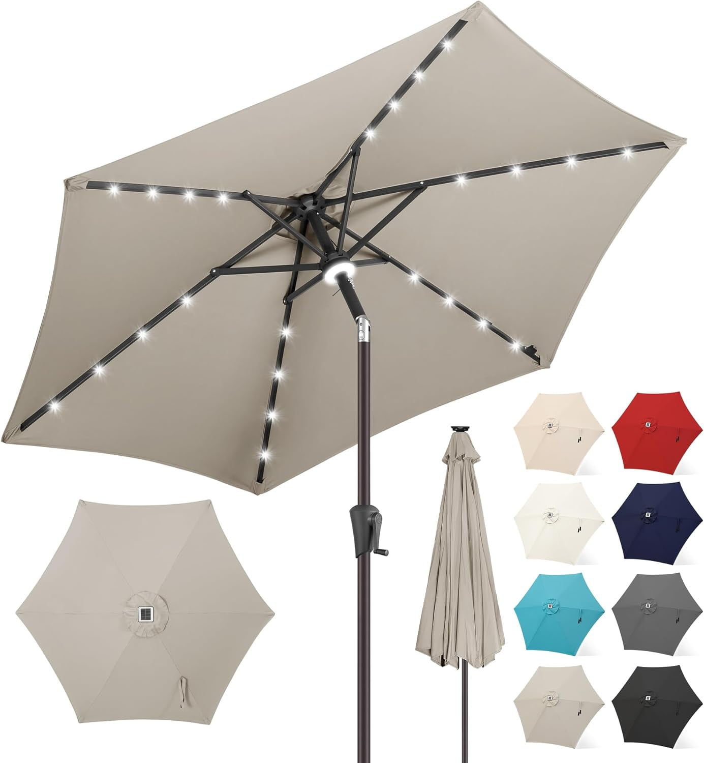 10ft Solar Umbrella - 24 LED Lighted Patio Umbrella with Centre ...