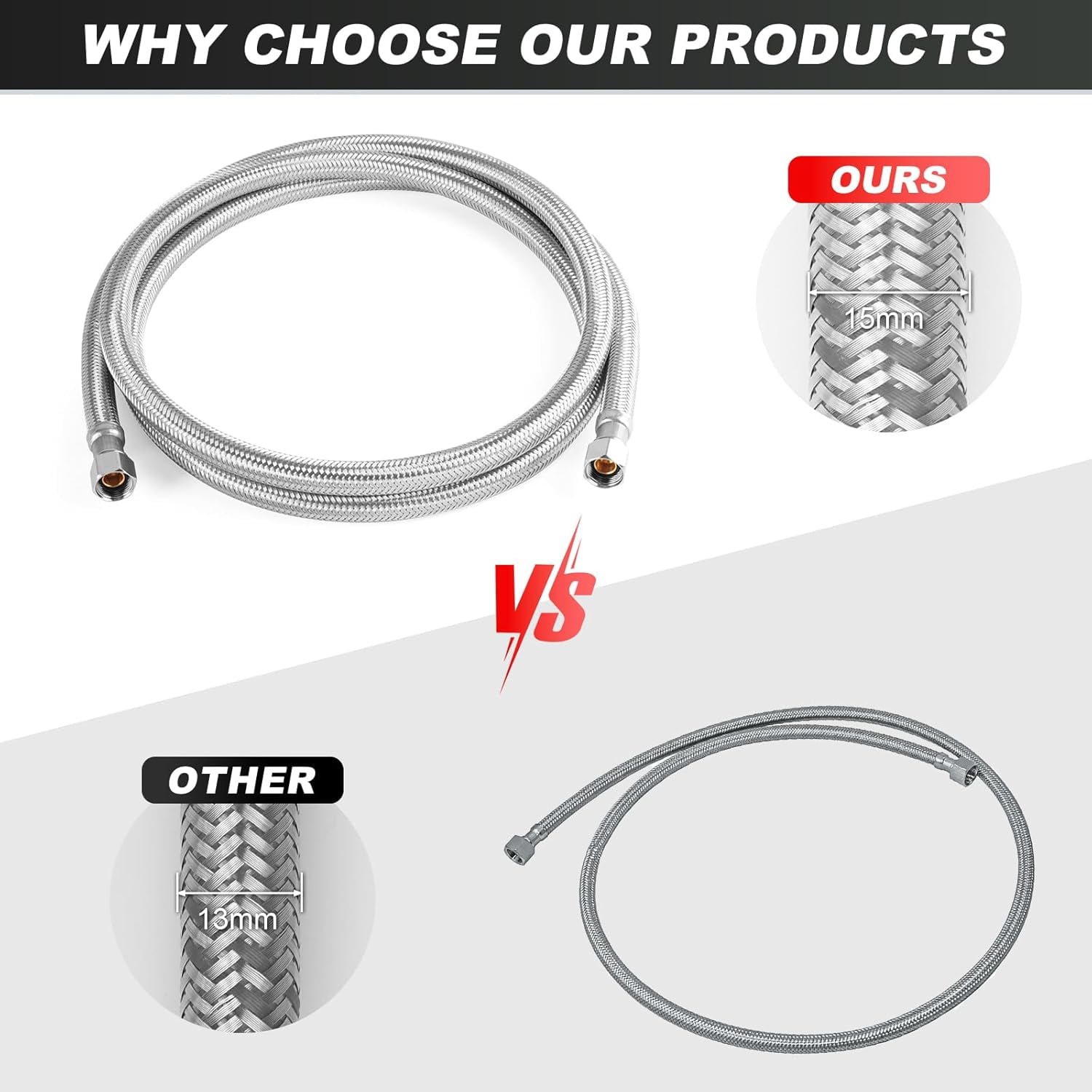 10ft Stainless Steel Braided Ice Maker Water Line, PVC Inner Tube for ...