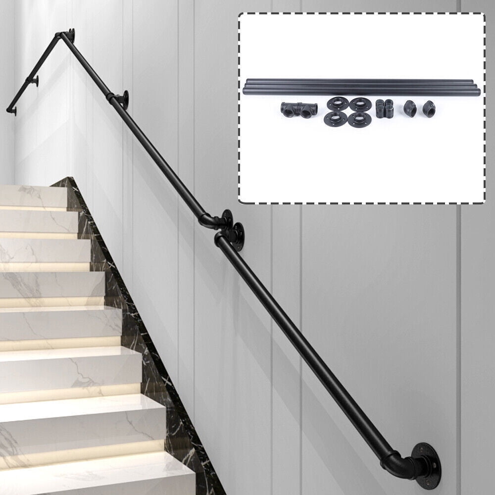 10ft Steps Stair Iron Handrail, Outdoor Indoor Black Hand Rail Kit ...