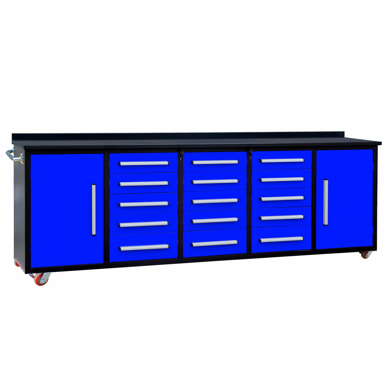 ”10ft Storage Cabinet + Work Bench (15 Drawers & 2 Cabinets) in Blue ...