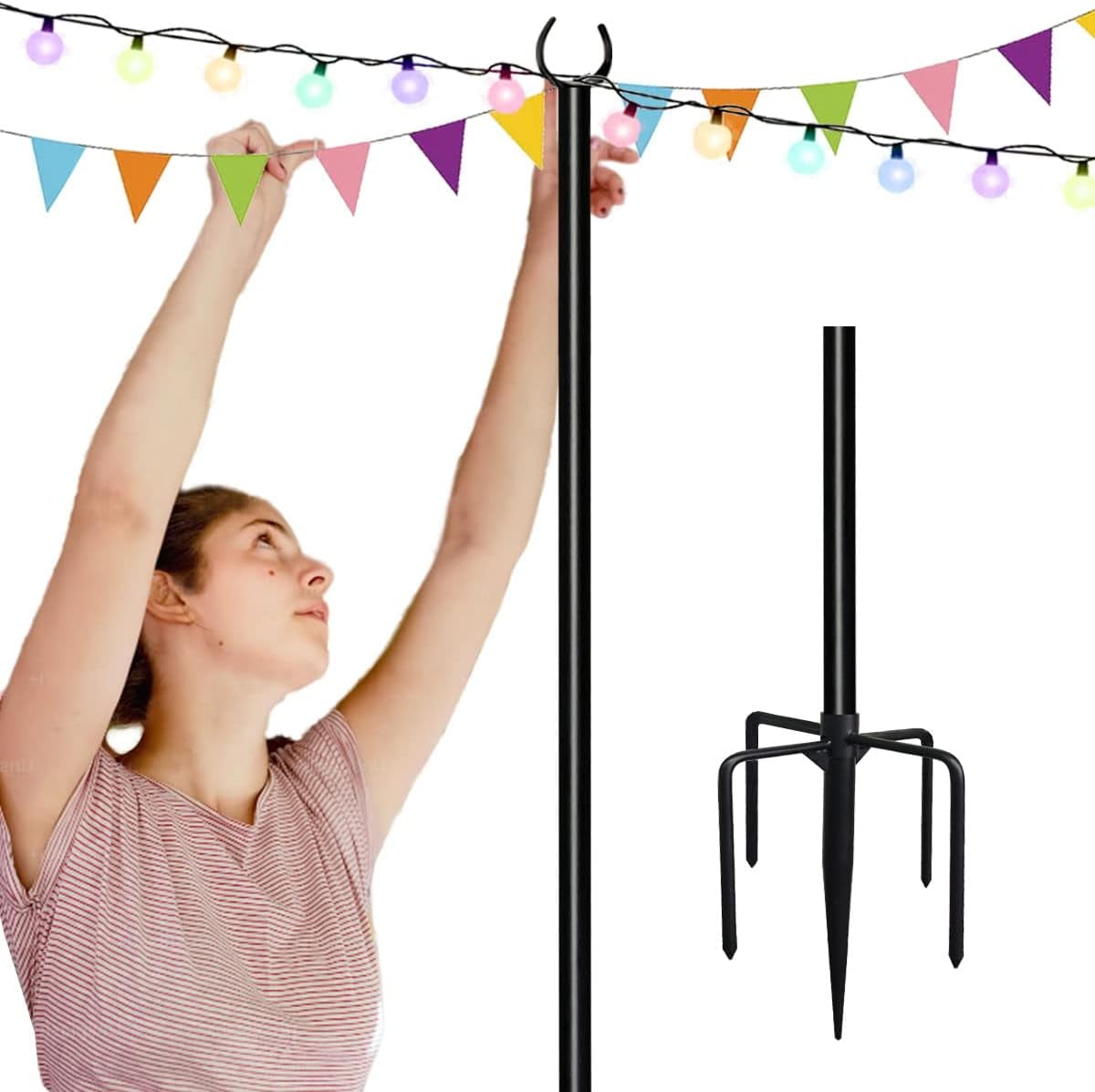 10ft String Light Pole for Soft Surfaces, Light Pole for Outdoor String ...