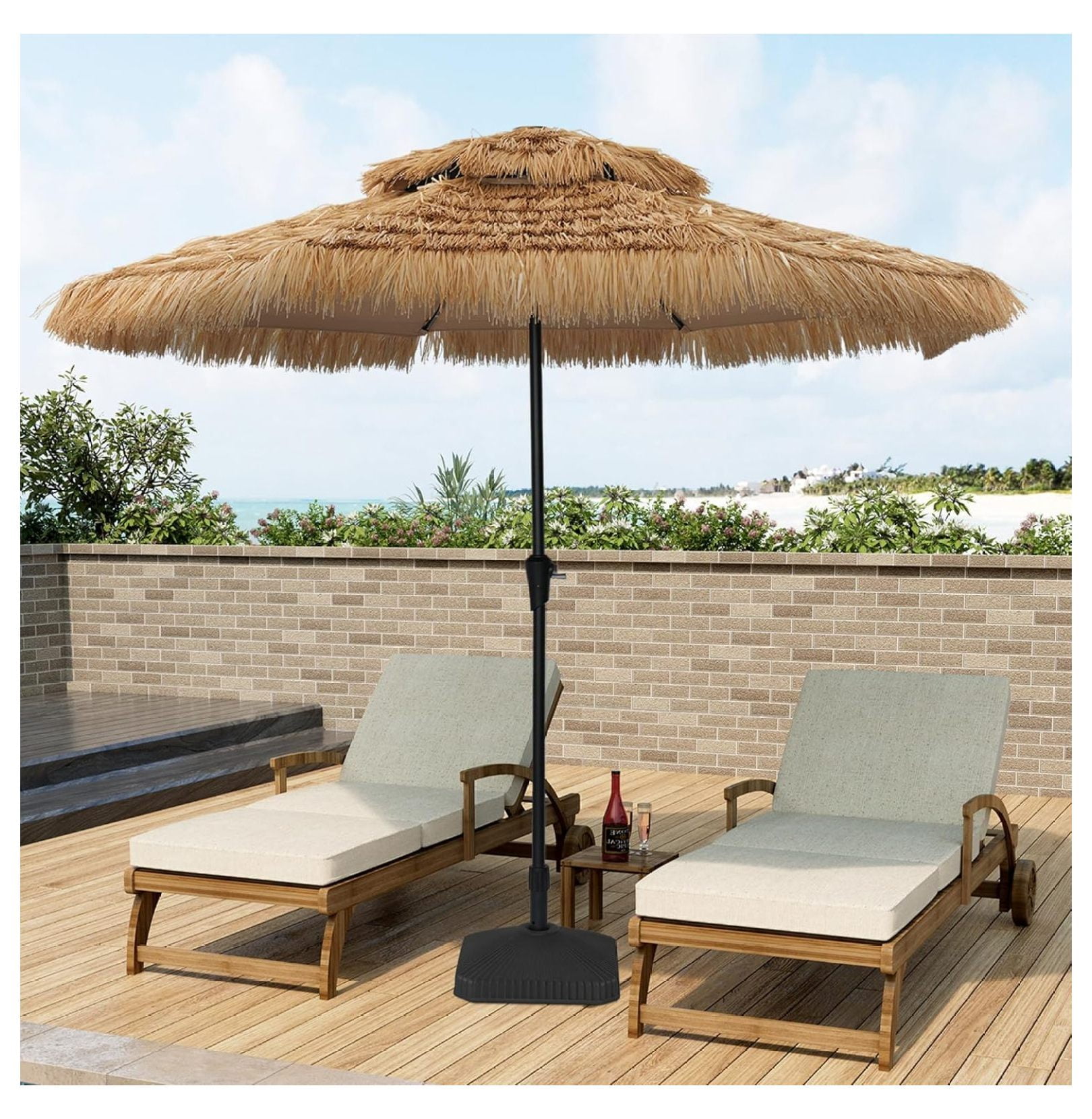 10ft Tiki Umbrella with LED Lights Thatched Patio Umbrella Hawaiian ...