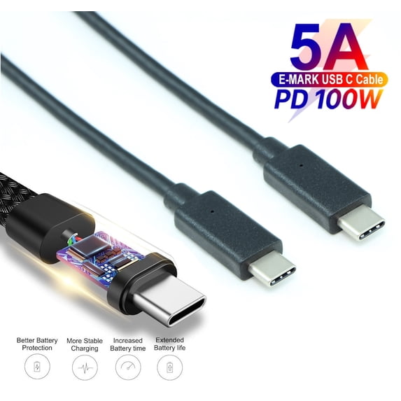 10ft USB 3.2 Gen 2 Type-C Male/Male Cable, PD to 100W/5A, 10Gbps Black ...