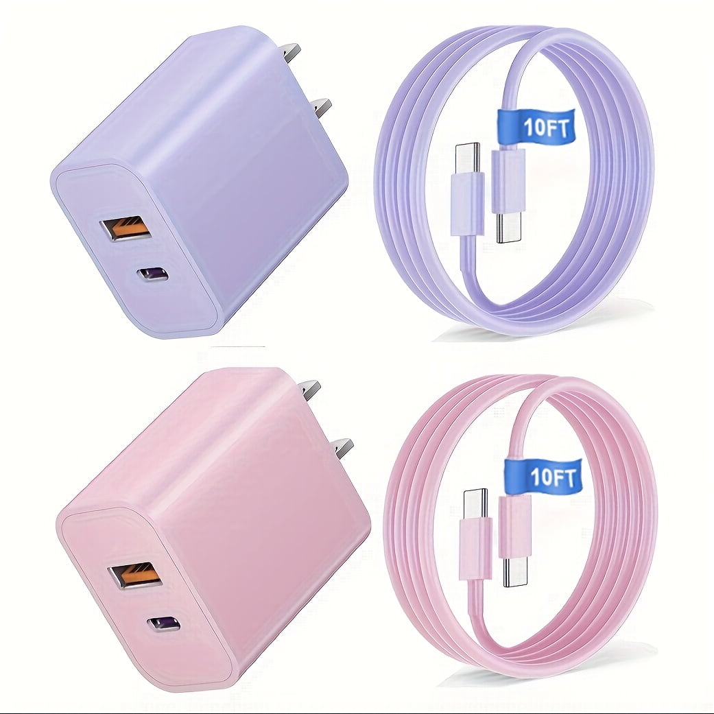 10ft Ultra Long Cable, "dual Fast" 20W USB C Fast Charger Block, Dual ...