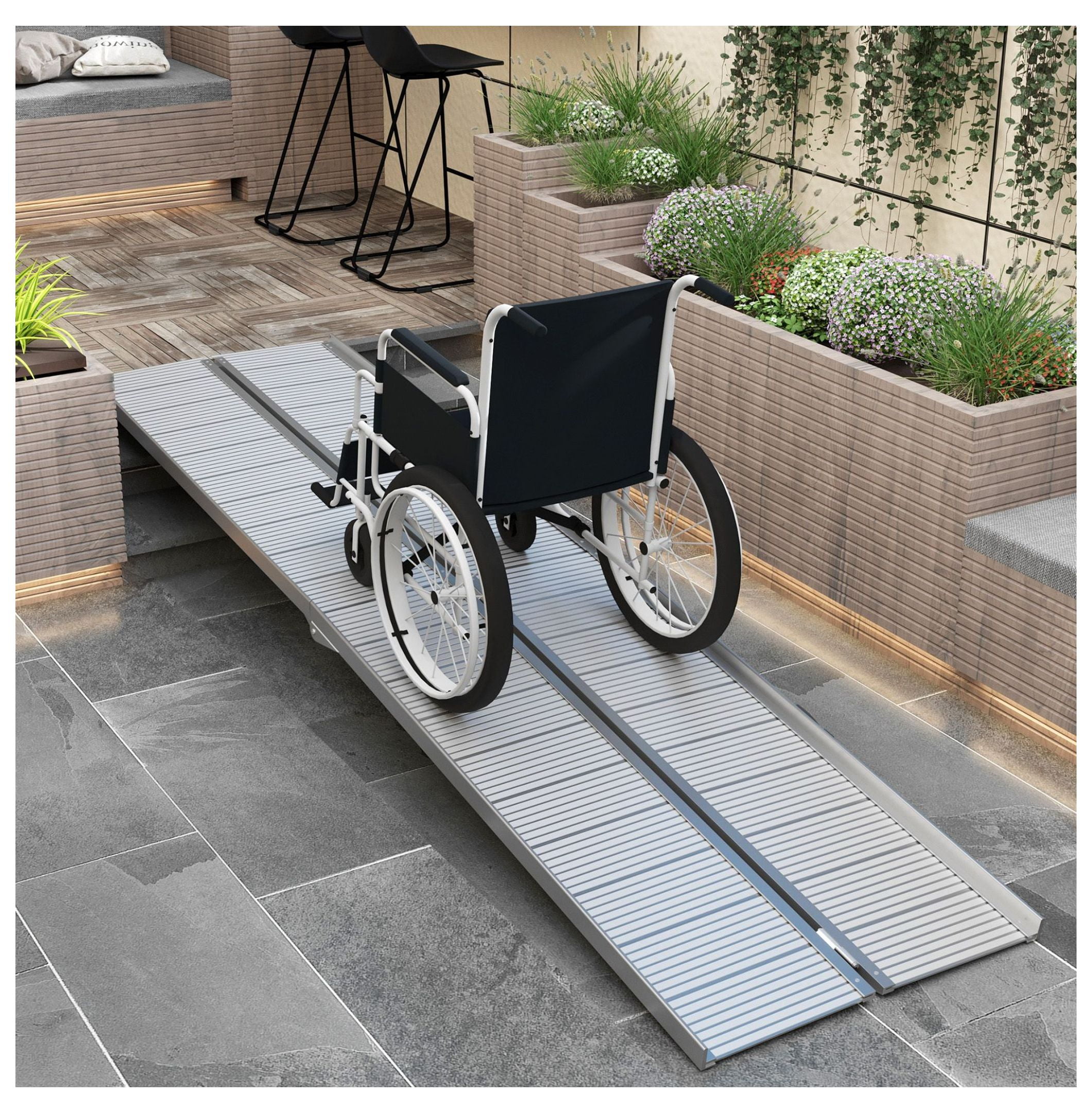10ft Wheelchair Ramp - Portable, Foldable, Heavy Duty - Silver Aluminum ...