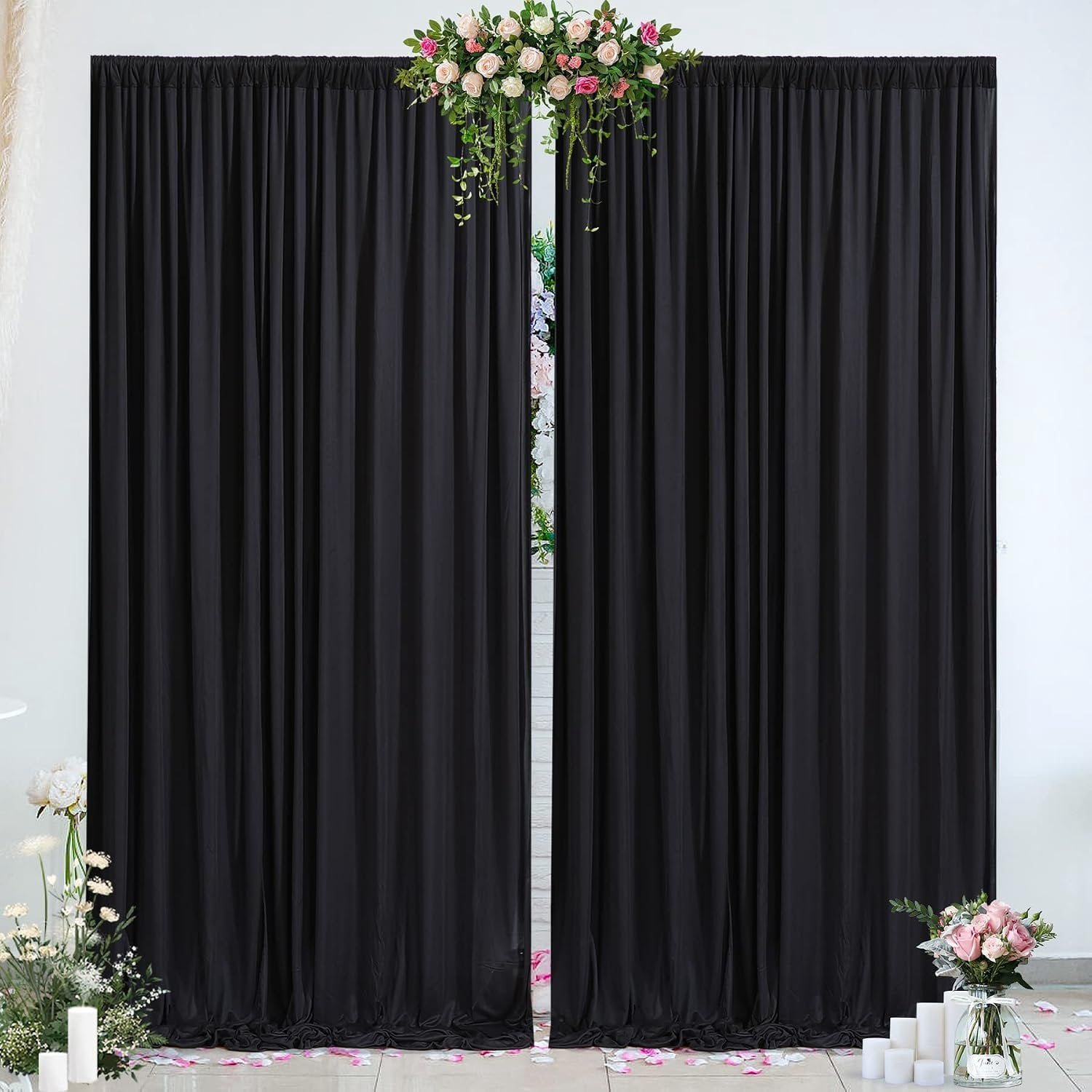 10ft x 10ft Black Backdrop Curtains - Wrinkle Free Polyester Drapes for ...