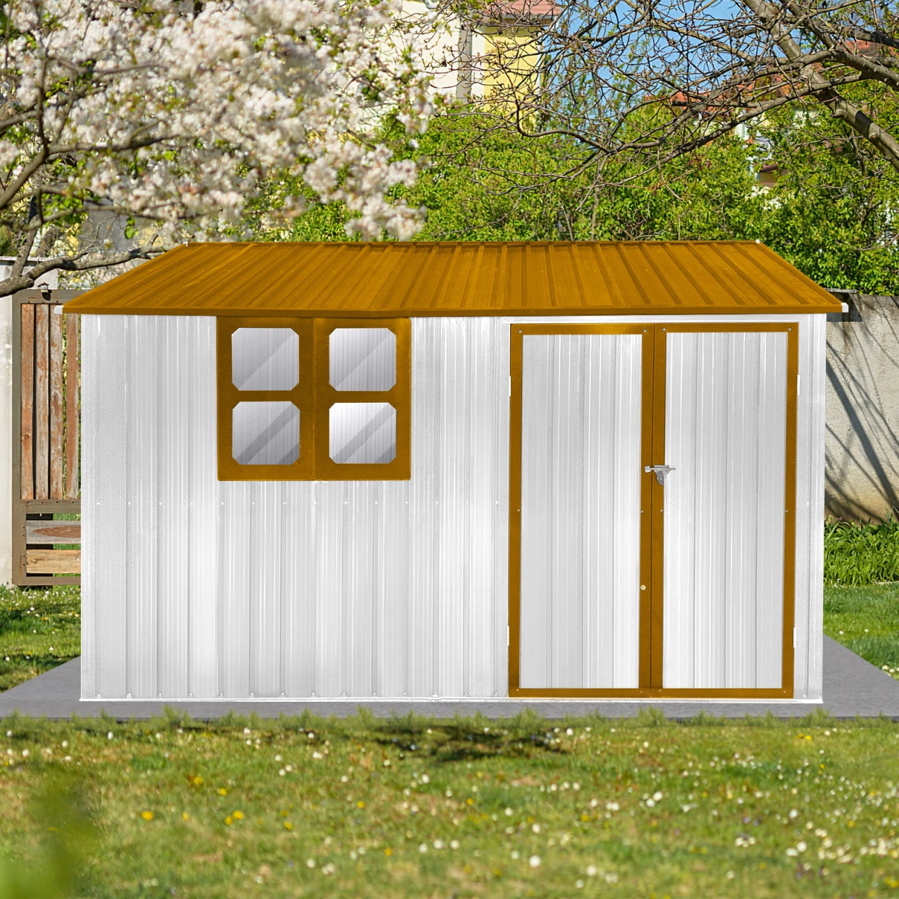 10ft x 8ft Outdoor Storage Sheds, Metal Waterproof Tool Sheds with ...