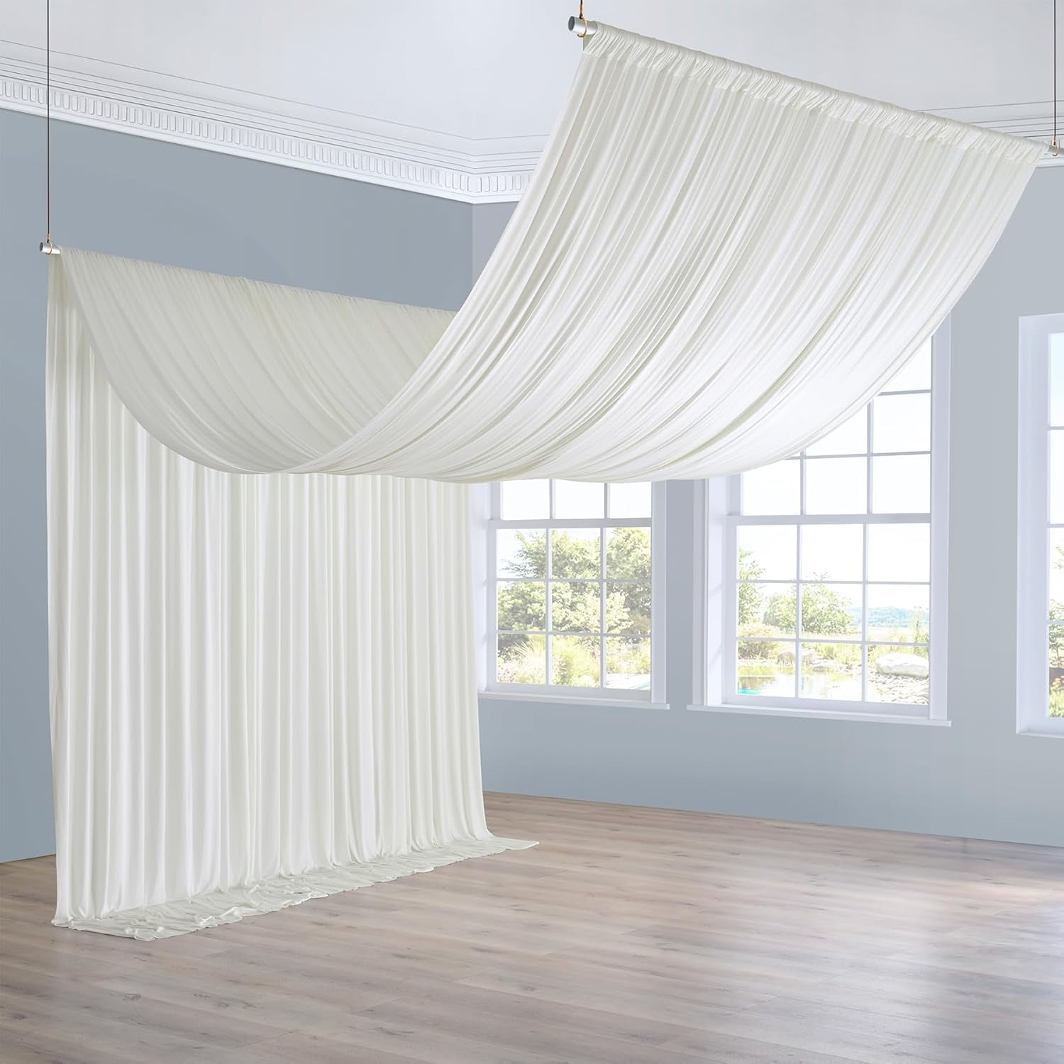 10ft20ft Ivory Ceiling Curtain Panels for Party, 2 Panels 20ft Long ...