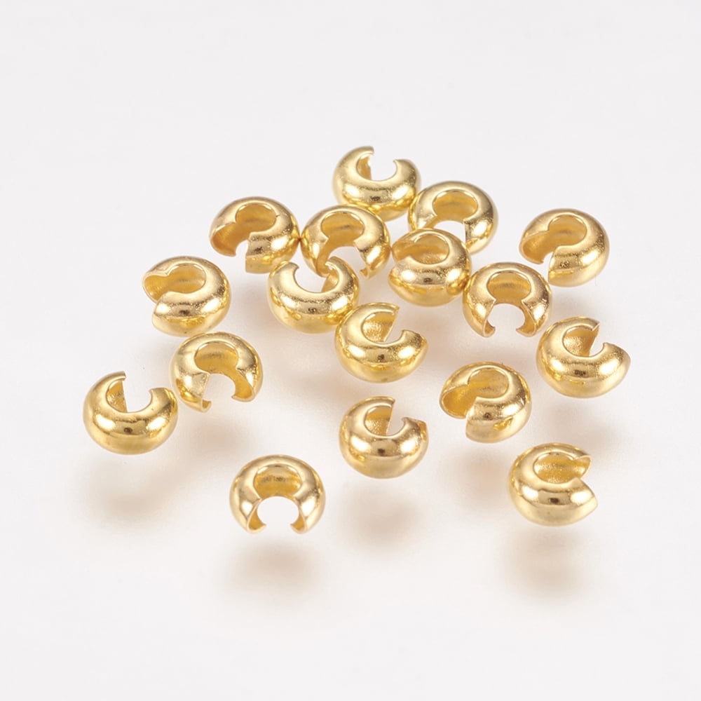 10g Brass Crimp Beads Covers Round Golden About 3.2mm In Diameter 2.2mm ...