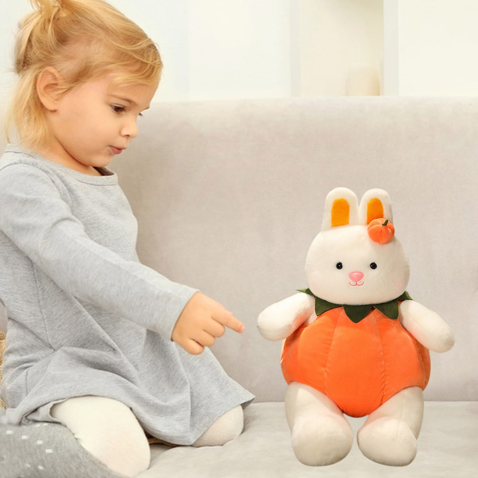 10in Pumpkin Rabbit Plush Pillow Stuffed Animal Snuggly Pillow Cute ...