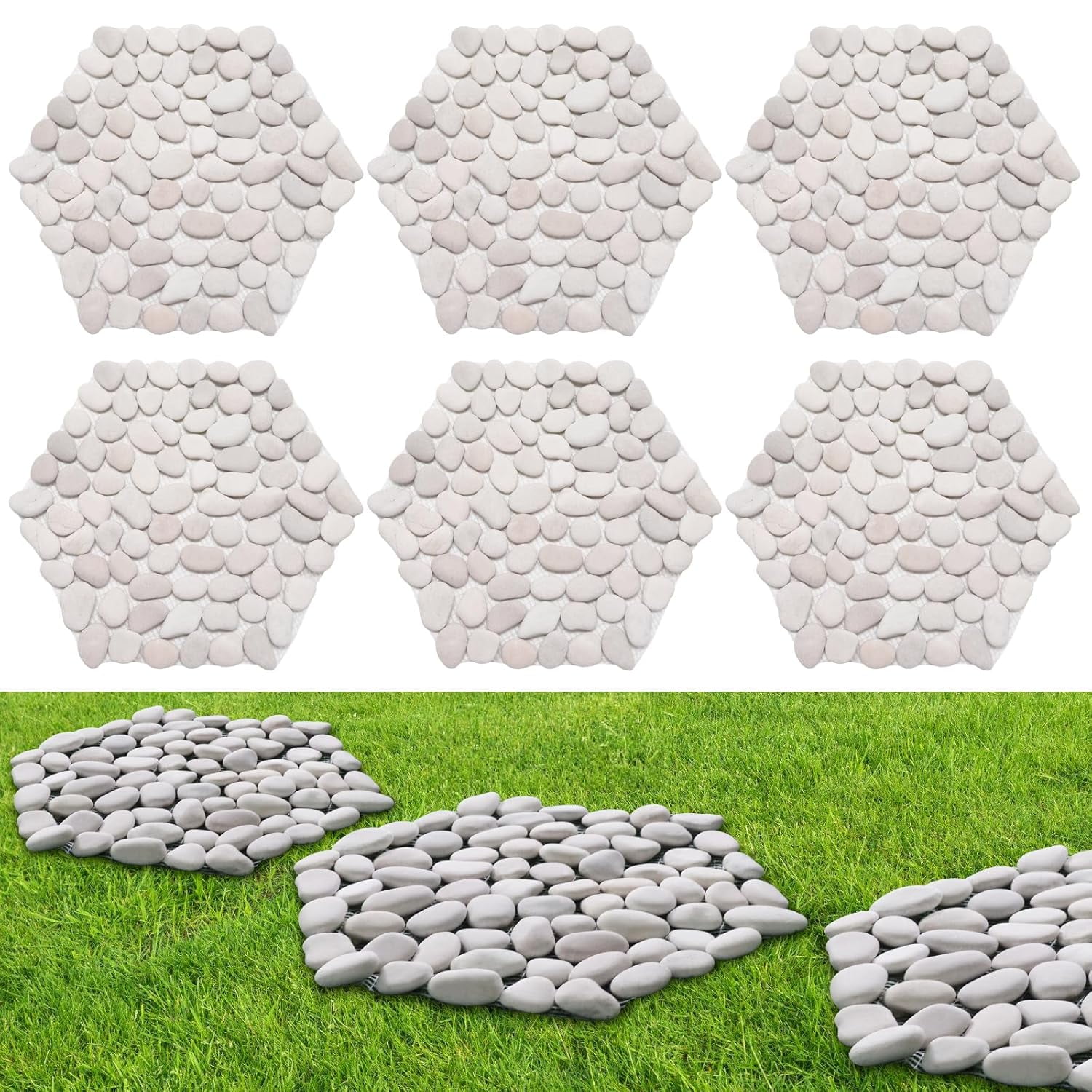 10in River Rock Stepping Stones Set - 6 Pack | Polished Pebble | Long ...