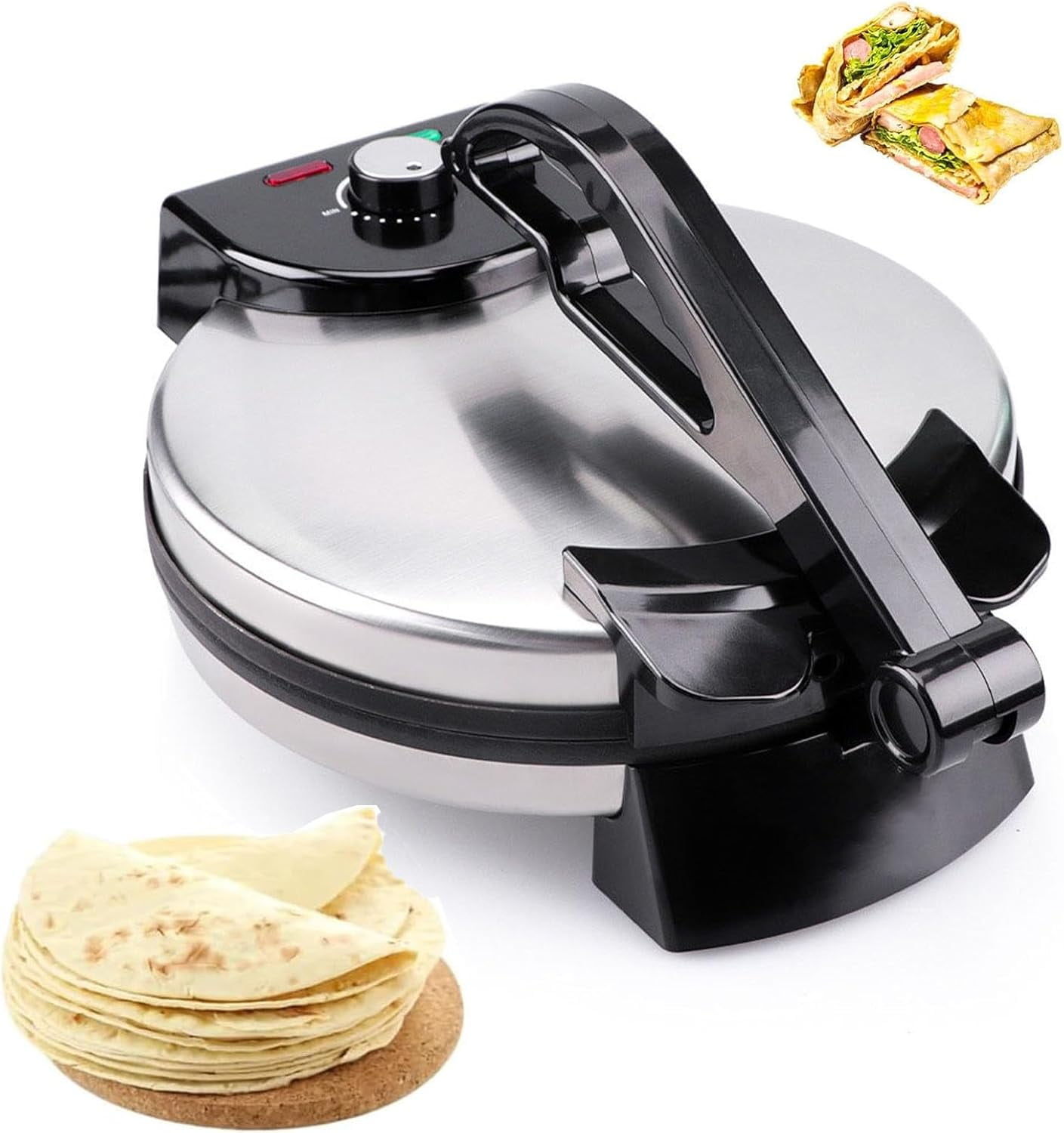 10in Roti Maker with Non-Stick Coating and Indicator Lights, Adjustable ...
