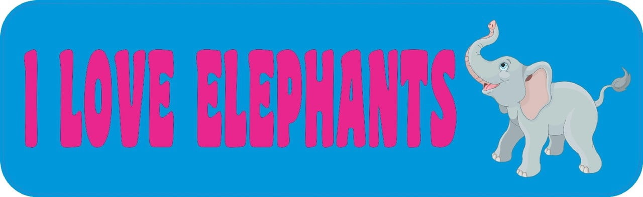 10in x 3in I Love Elephants Bumper Sticker Decals Car Vinyl Window ...