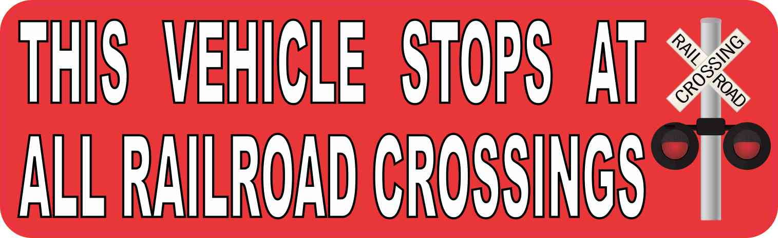10in x 3in Red Symbol Vehicle Stops at All Railroad Crossings Sticker ...