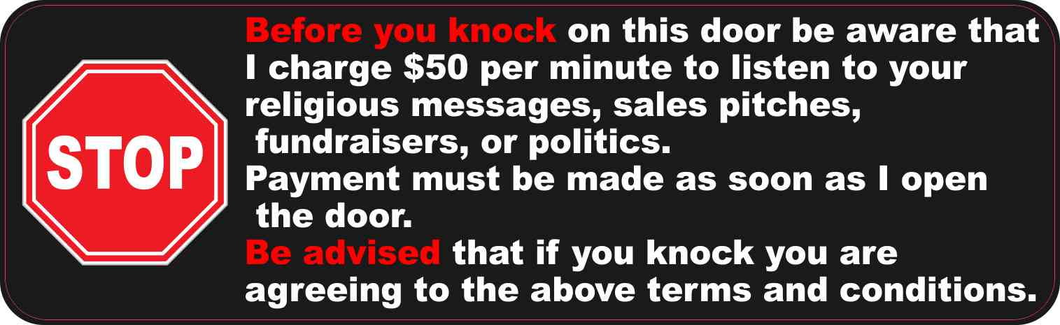 10in x 3in Stop Sign Before You Knock Sticker Vinyl Funny Door Sign ...