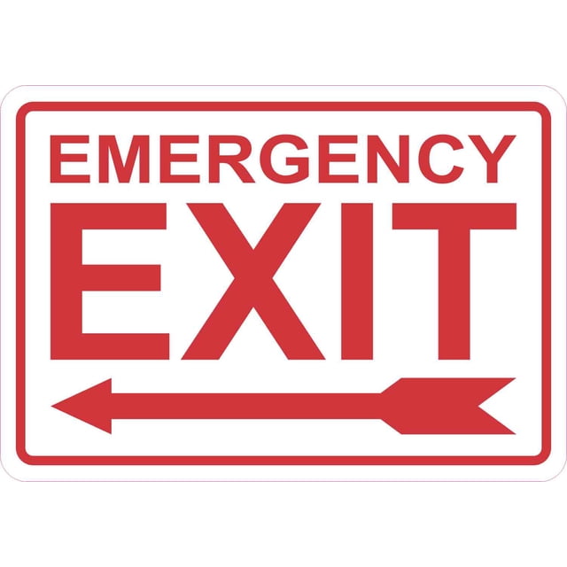 10in x 7in Left Arrow Emergency Exit Sticker Vinyl Business Sign Decal ...